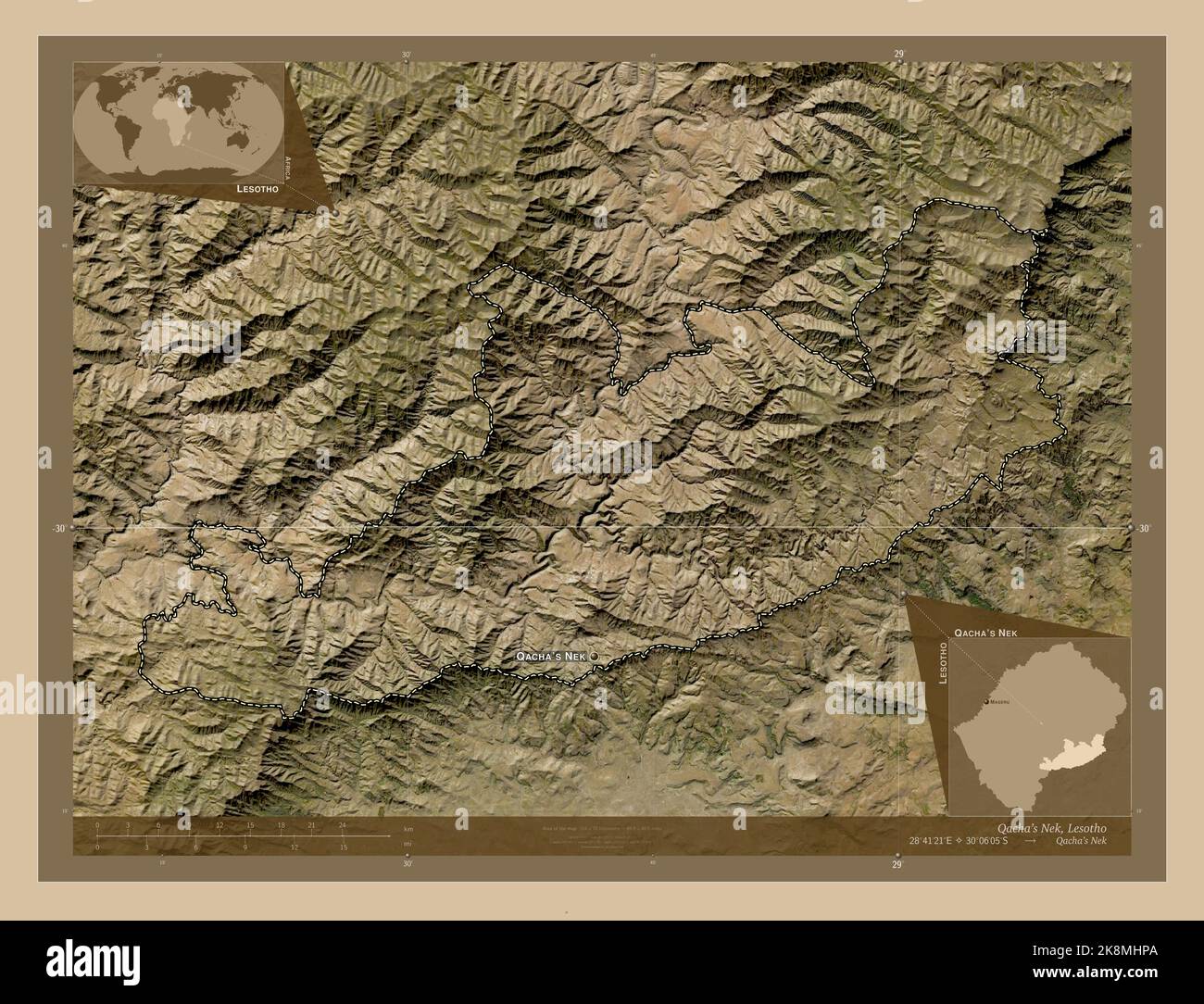 Qacha's Nek, district of Lesotho. Low resolution satellite map ...