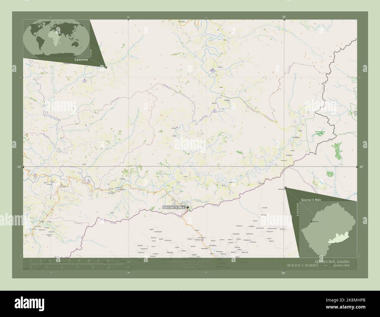 Qacha's Nek, district of Lesotho. Open Street Map. Locations and names ...