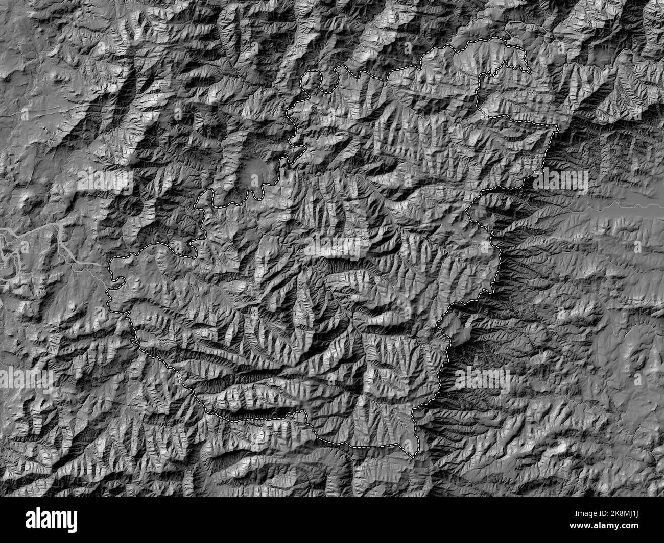 Quthing, district of Lesotho. Bilevel elevation map with lakes and ...