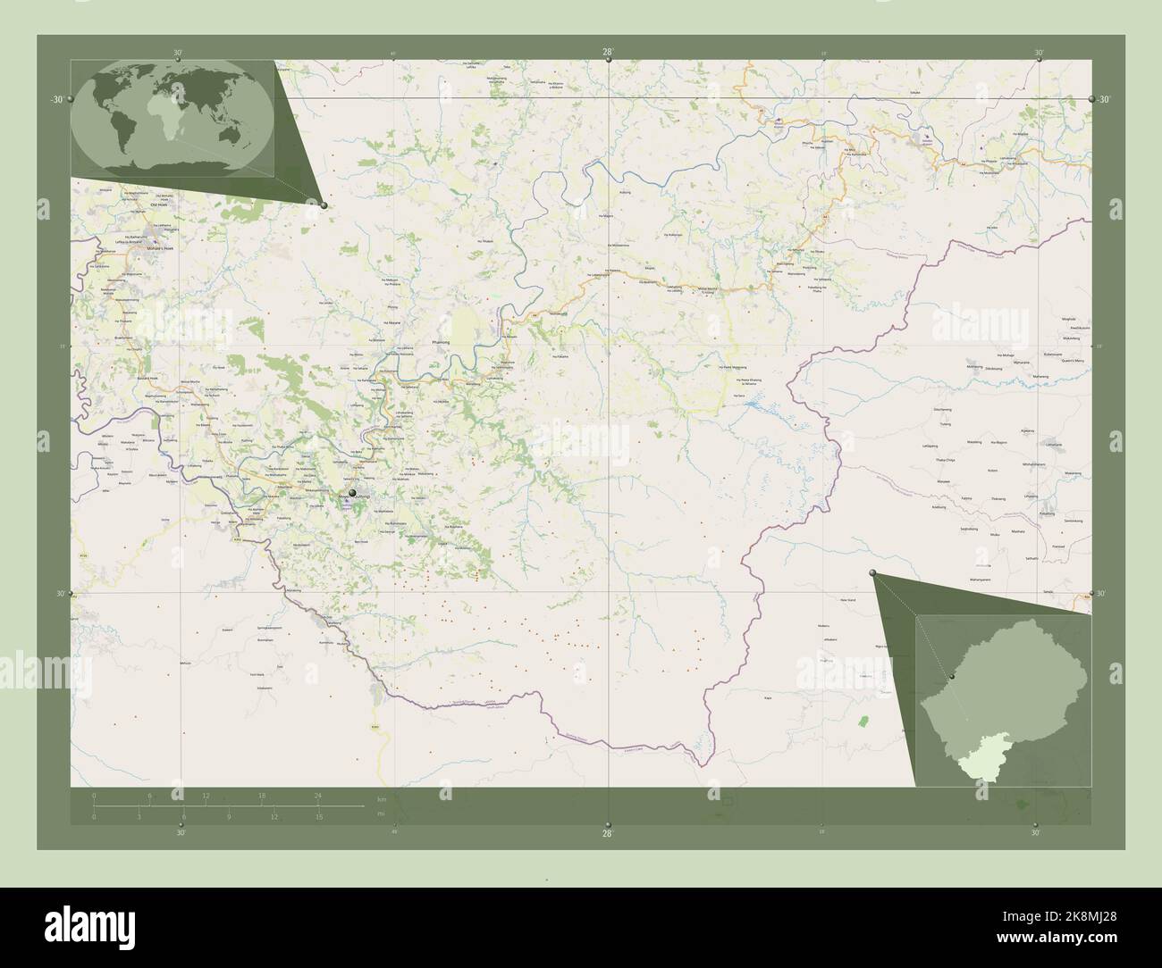 Quthing, district of Lesotho. Open Street Map. Locations of major ...