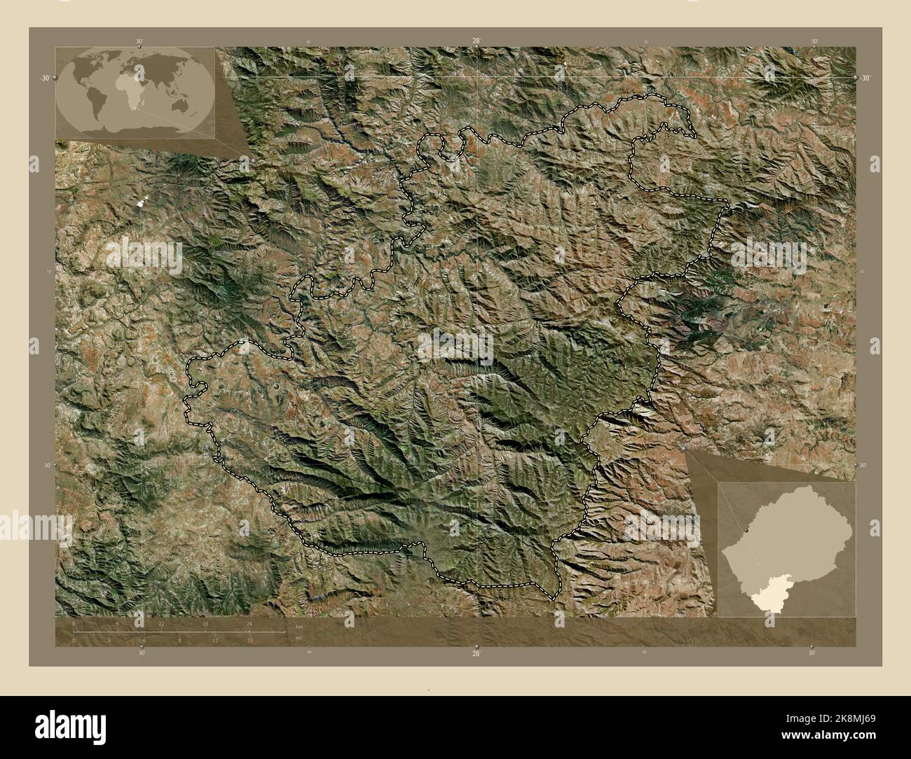 Quthing, district of Lesotho. High resolution satellite map. Locations ...