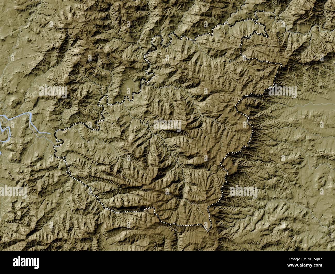 Quthing, district of Lesotho. Elevation map colored in wiki style with ...