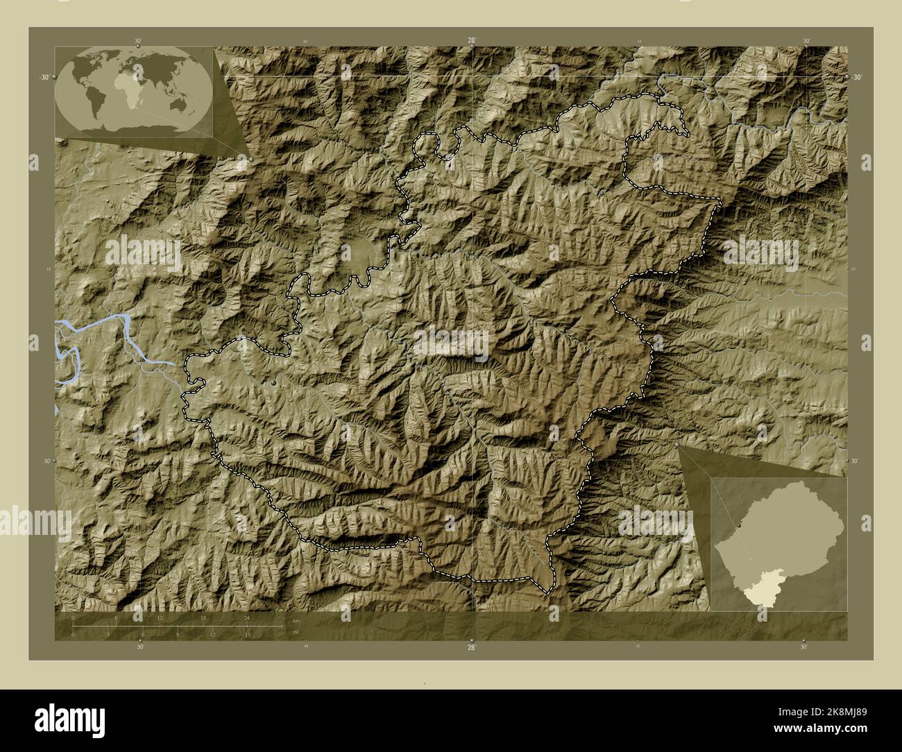 Quthing, district of Lesotho. Elevation map colored in wiki style with ...