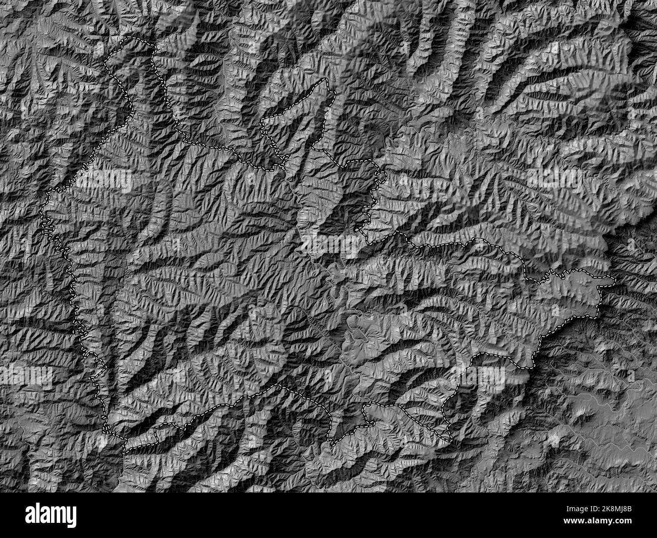Thaba-Tseka, district of Lesotho. Bilevel elevation map with lakes and ...