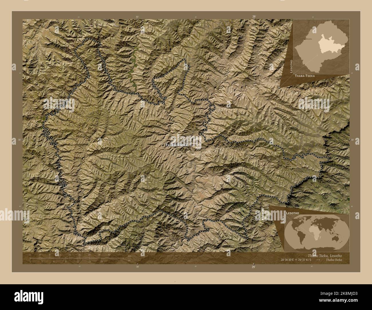 Thaba-Tseka, district of Lesotho. Low resolution satellite map ...