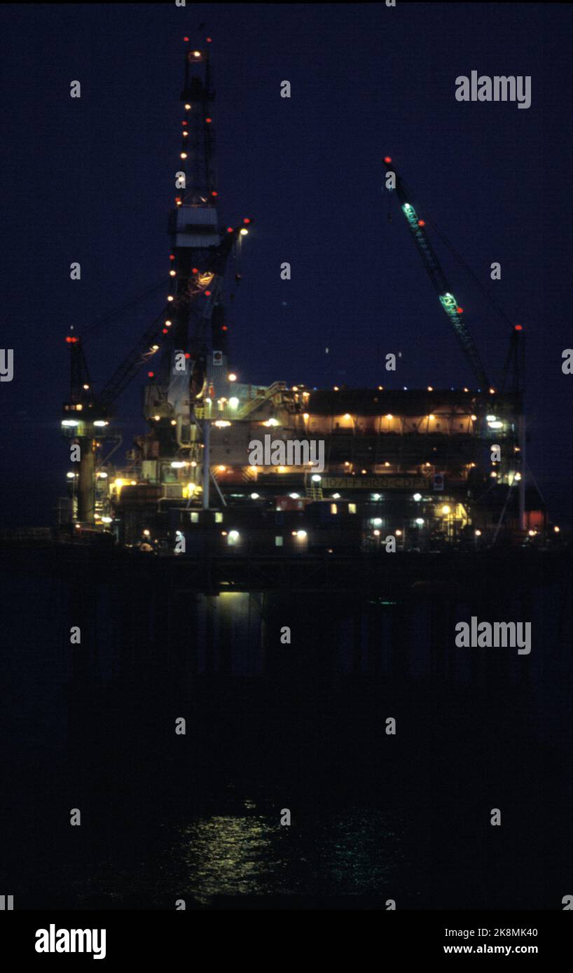 North Sea 19780508: The Frigg field. Oil fields. Night image of oil ...