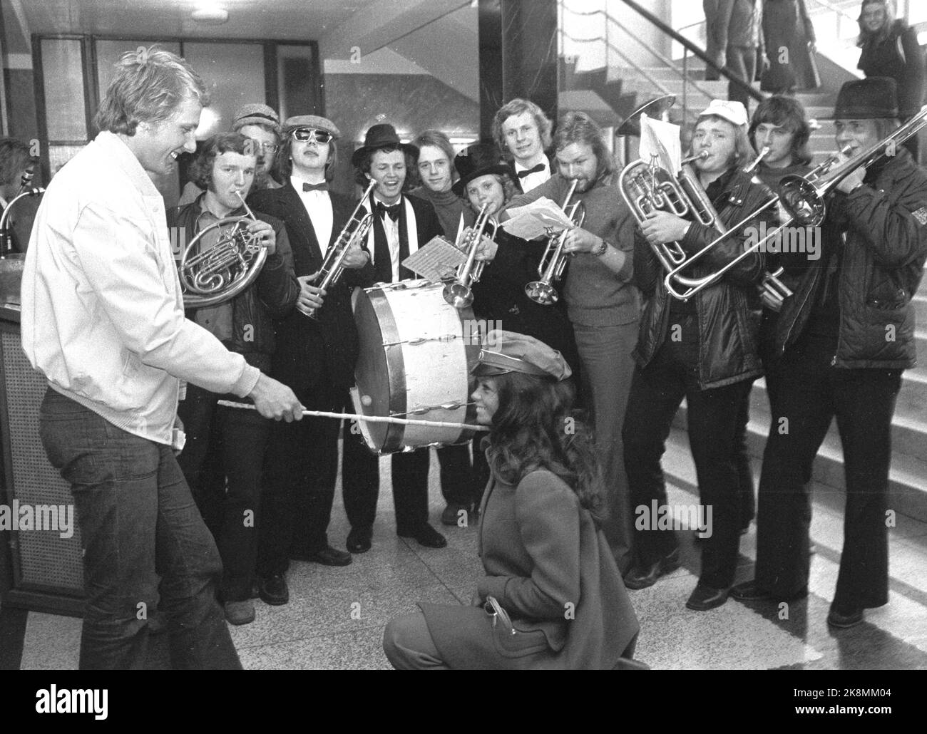 Oslo 19730429. Artist Wenche Myhre is beaten to the honorary blades on ...