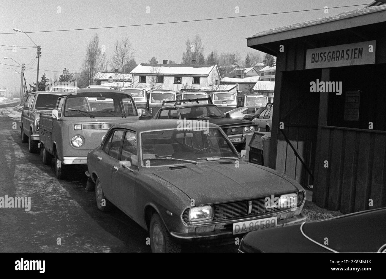 Oslo 19800226. The bus drivers in Oslo are striking February / March ...