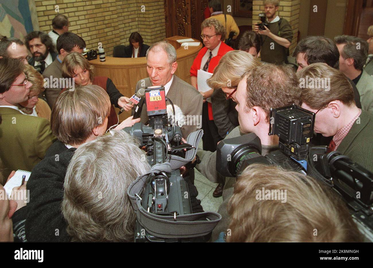 Oslo transport minister kjell opseth was surrounded by press people hi ...