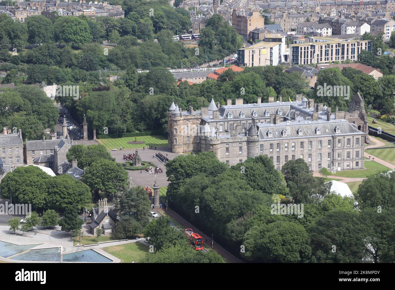 Aerial view of Hollyroodhouse Palace during rehersals for Holyrood Week ...