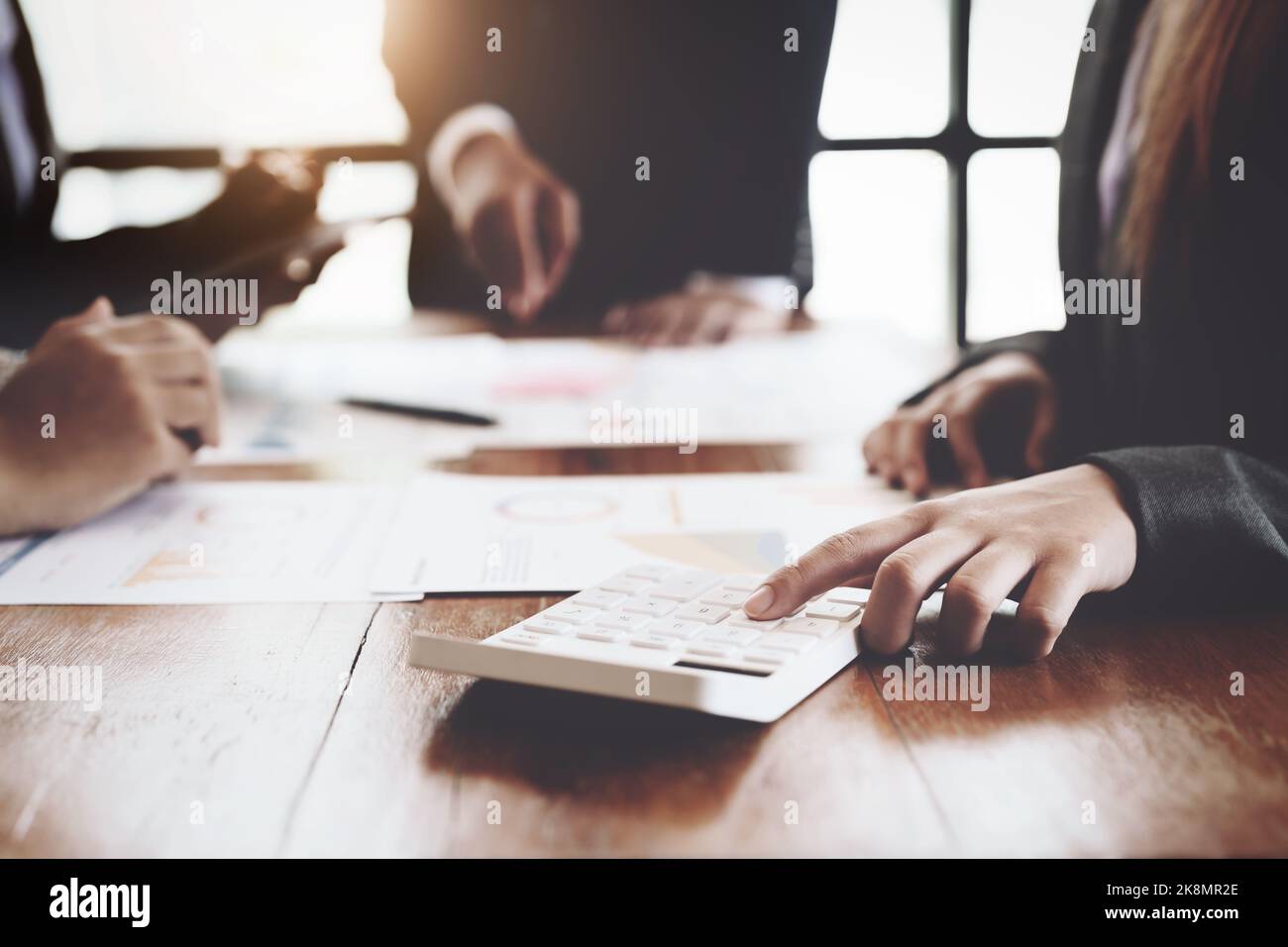 businesspeople working with partners is adjusting marketing strategies ...