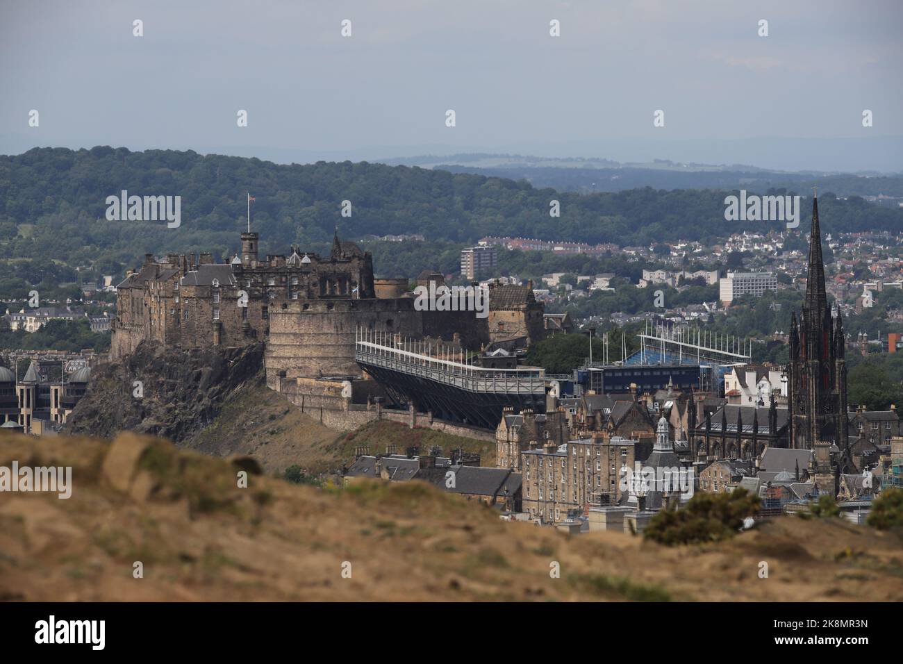 Elevated view of Edinburgh Castle with stage for Edinburgh Military ...
