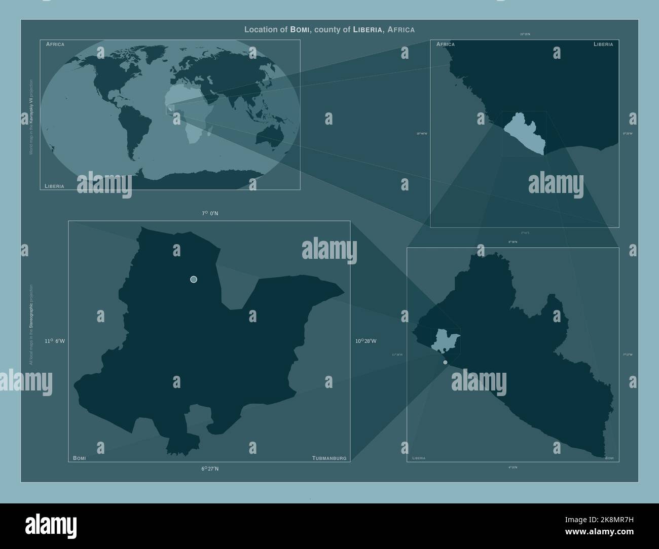 Bomi, county of Liberia. Diagram showing the location of the region on ...