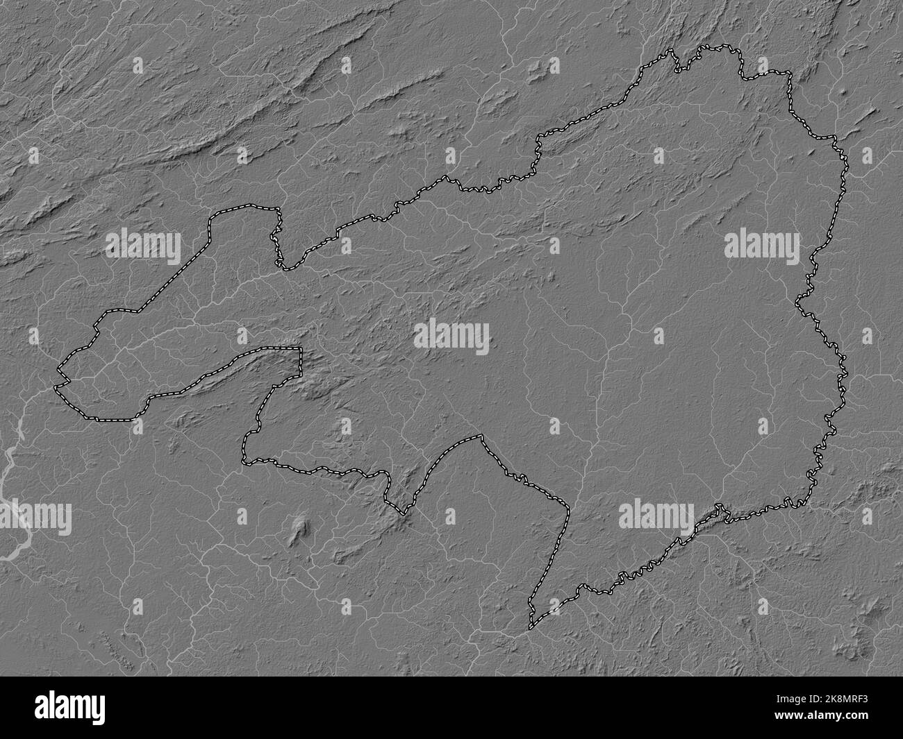 Bong, county of Liberia. Bilevel elevation map with lakes and rivers ...