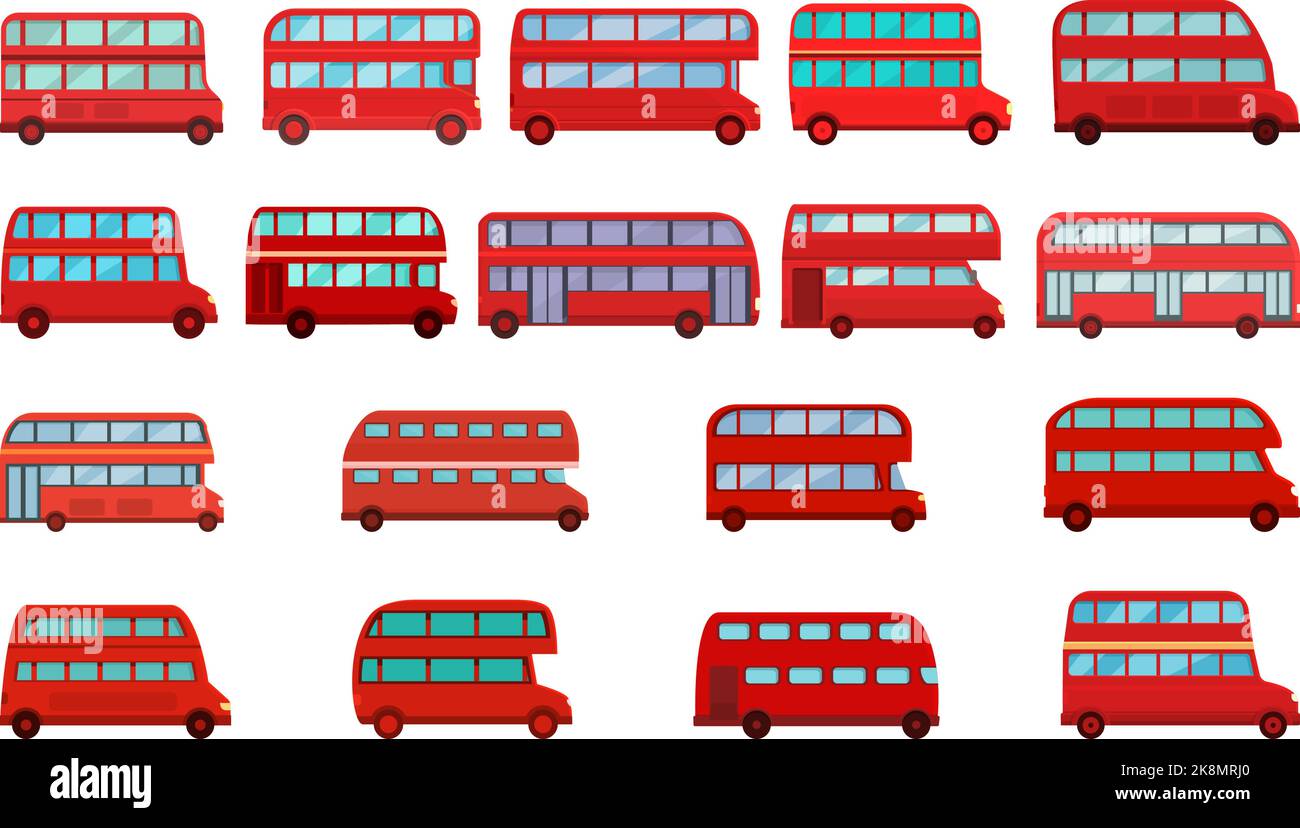 London bus icons set cartoon vector. Decker double. Travel transport ...