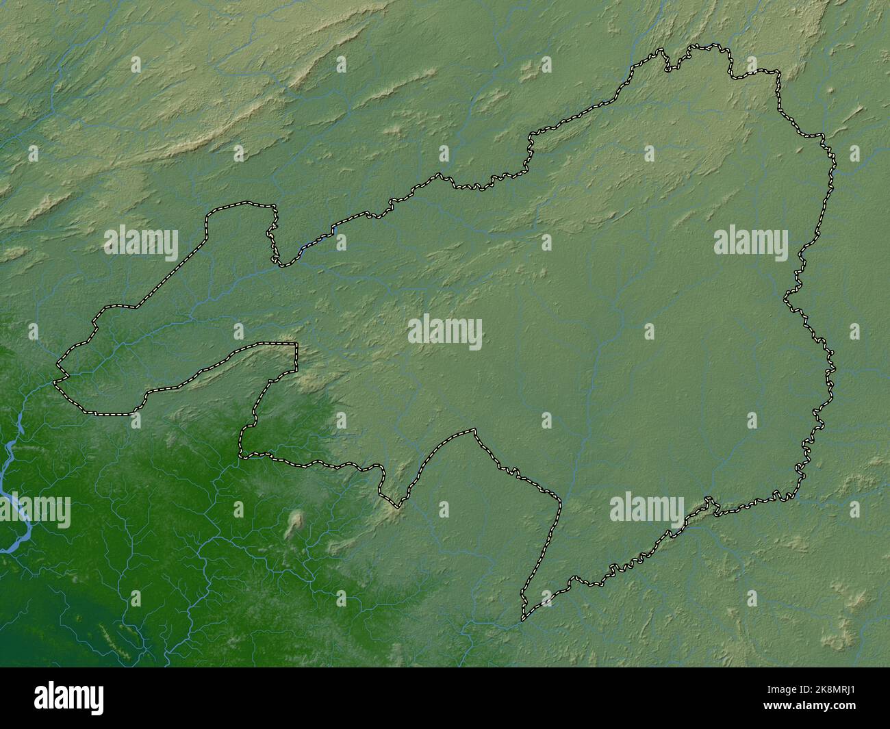 Bong, county of Liberia. Colored elevation map with lakes and rivers ...