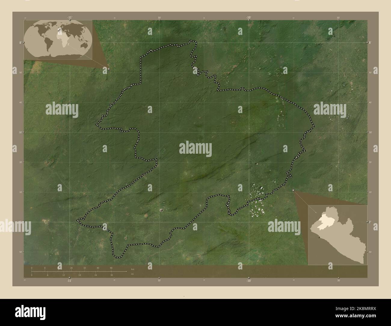 Gbapolu, county of Liberia. High resolution satellite map. Locations of ...