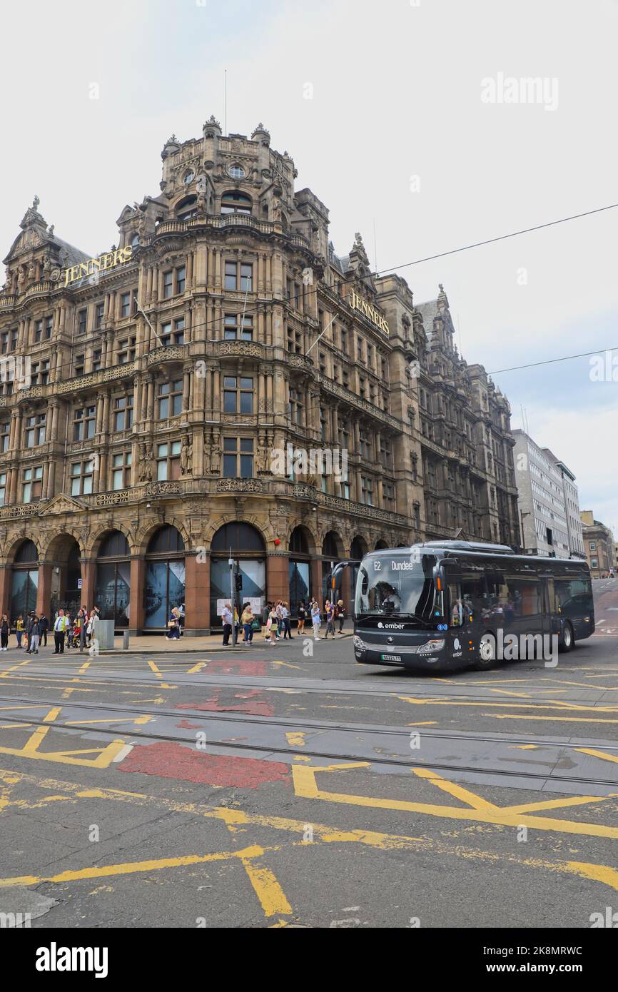 Ember electric intercity coach passing Jenners Edinburgh Scotland June ...