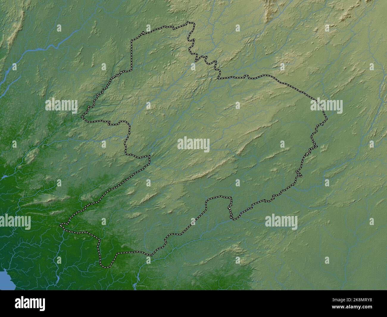Gbapolu, county of Liberia. Colored elevation map with lakes and rivers ...