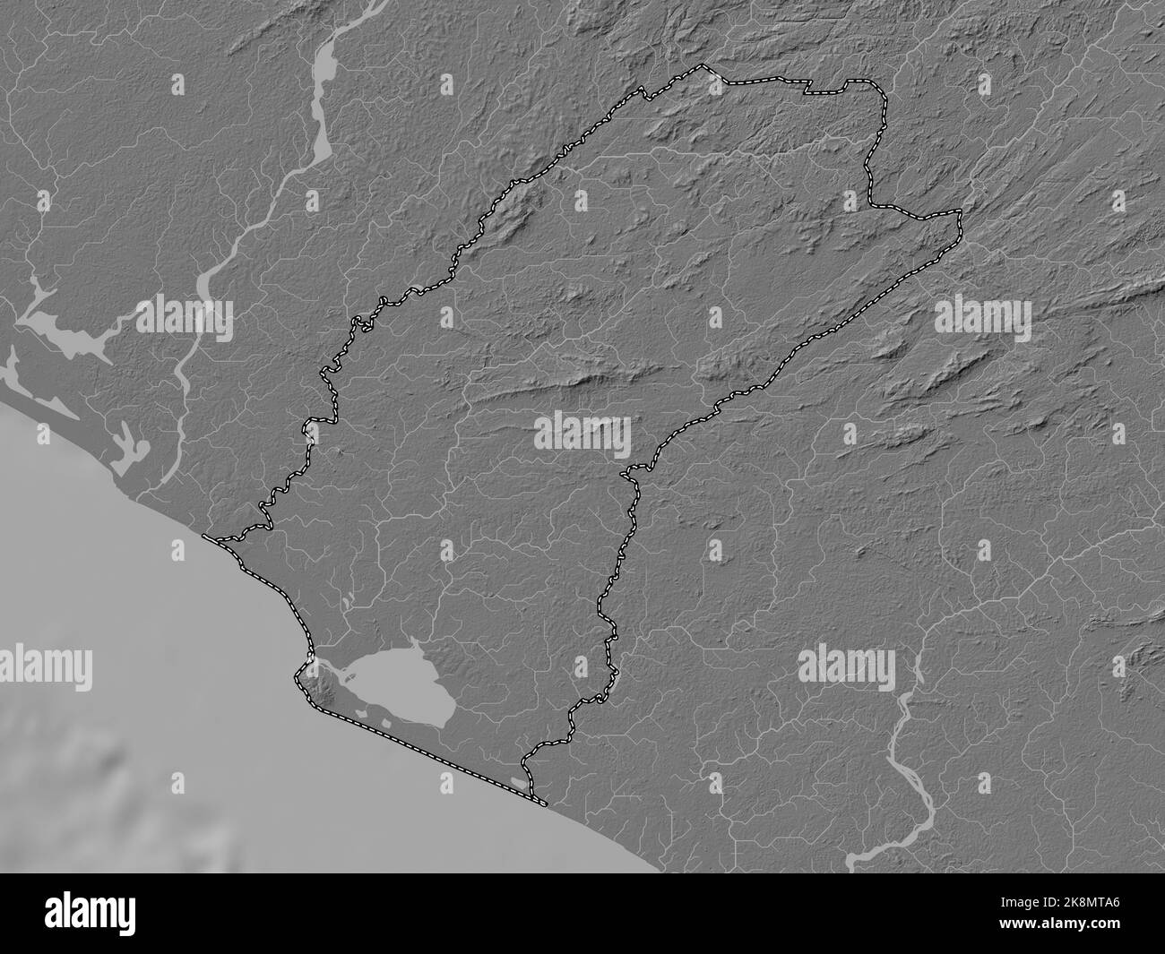 Grand Cape Mount, county of Liberia. Bilevel elevation map with lakes ...