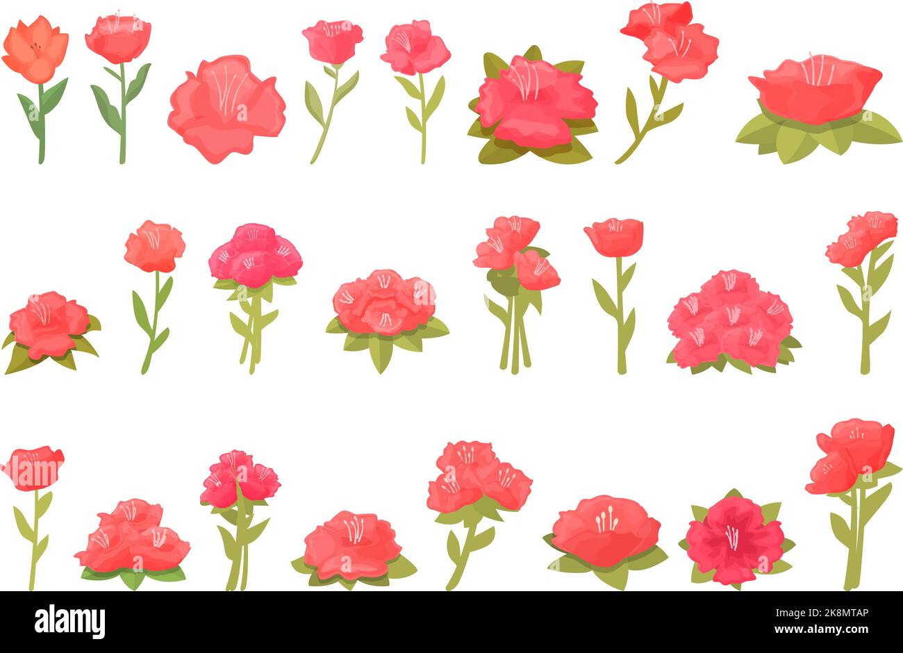 Rhododendron icons set cartoon vector. Flower fashion. Floral bouquet ...