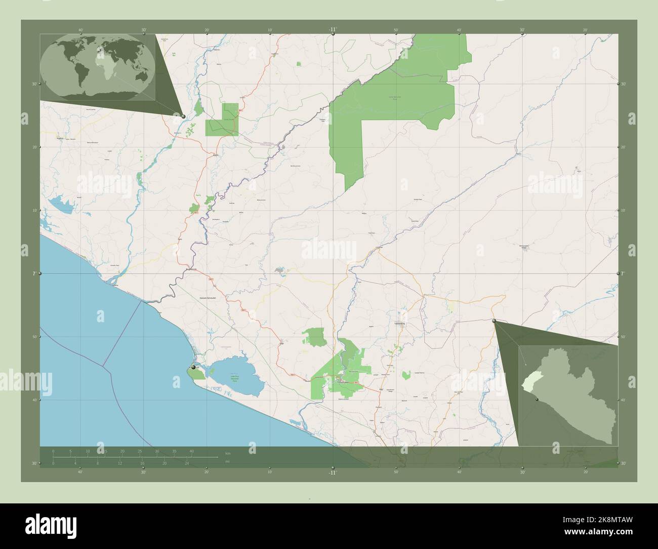 Grand Cape Mount, county of Liberia. Open Street Map. Corner auxiliary ...