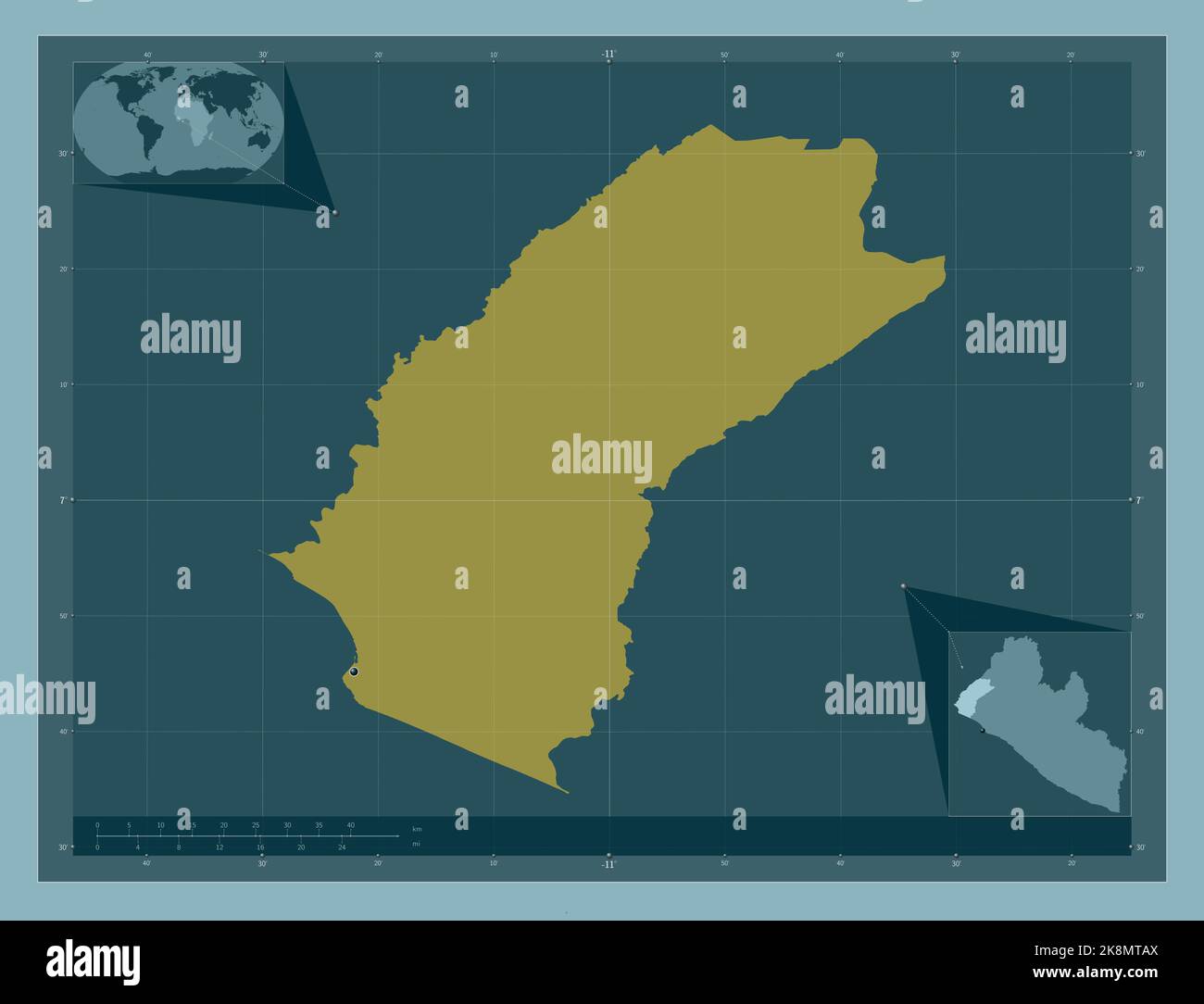 Grand Cape Mount, county of Liberia. Solid color shape. Corner ...