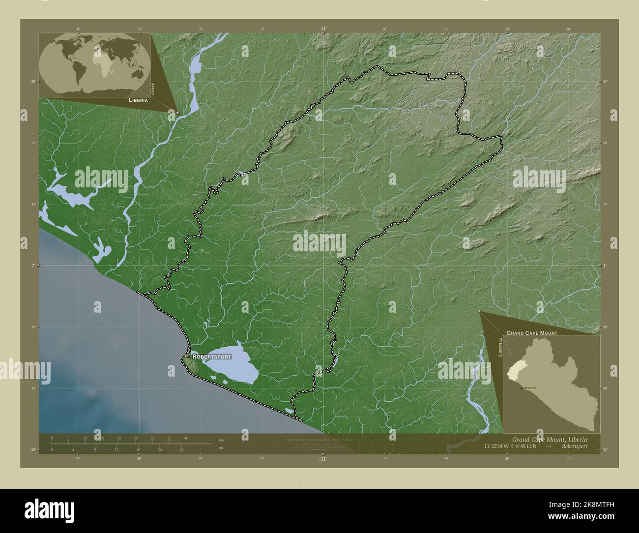Grand Cape Mount, county of Liberia. Elevation map colored in wiki ...