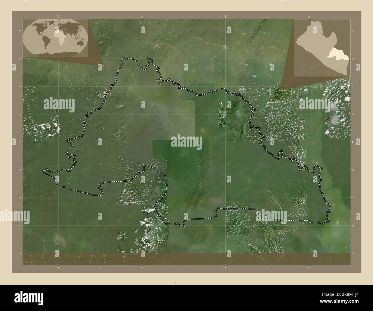 Grand Gedeh, county of Liberia. High resolution satellite map. Corner ...