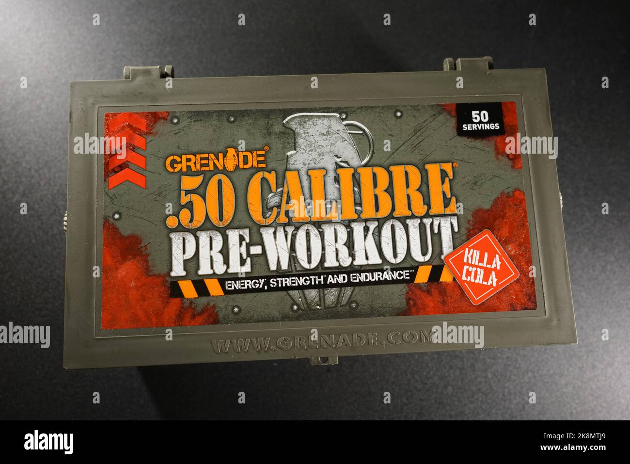 A pre workout supplements in a crate looking box Stock Photo - Alamy