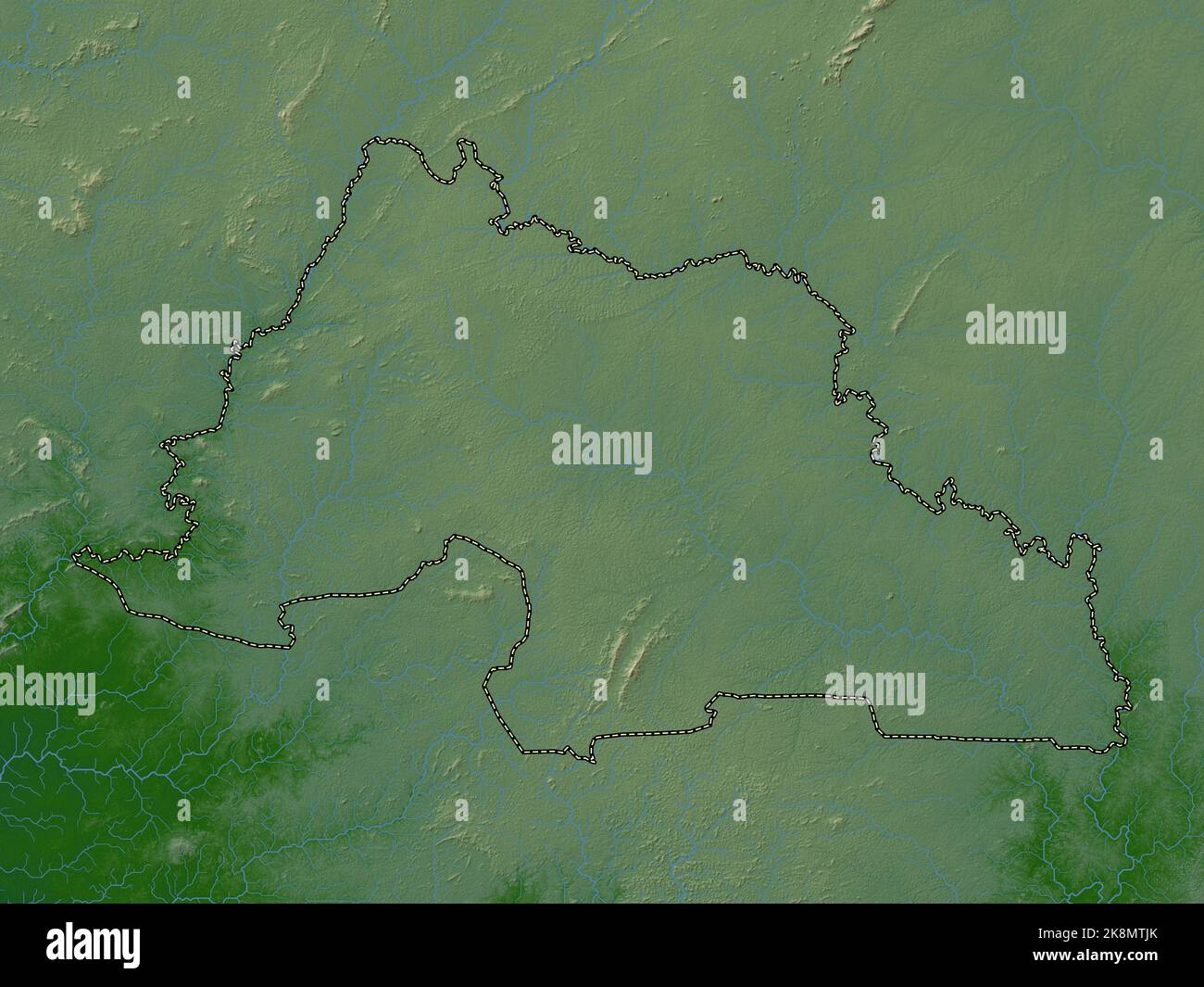 Grand Gedeh, county of Liberia. Colored elevation map with lakes and ...