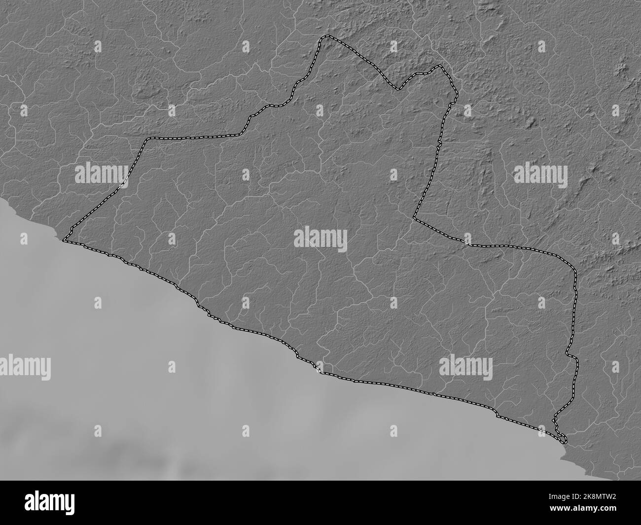 Grand Kru, county of Liberia. Bilevel elevation map with lakes and ...