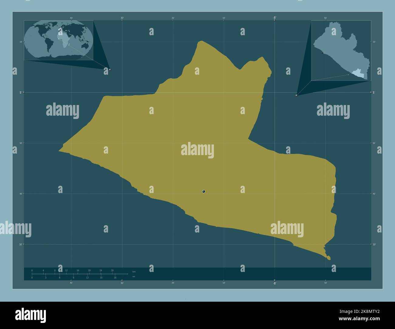 Grand Kru, county of Liberia. Solid color shape. Corner auxiliary ...