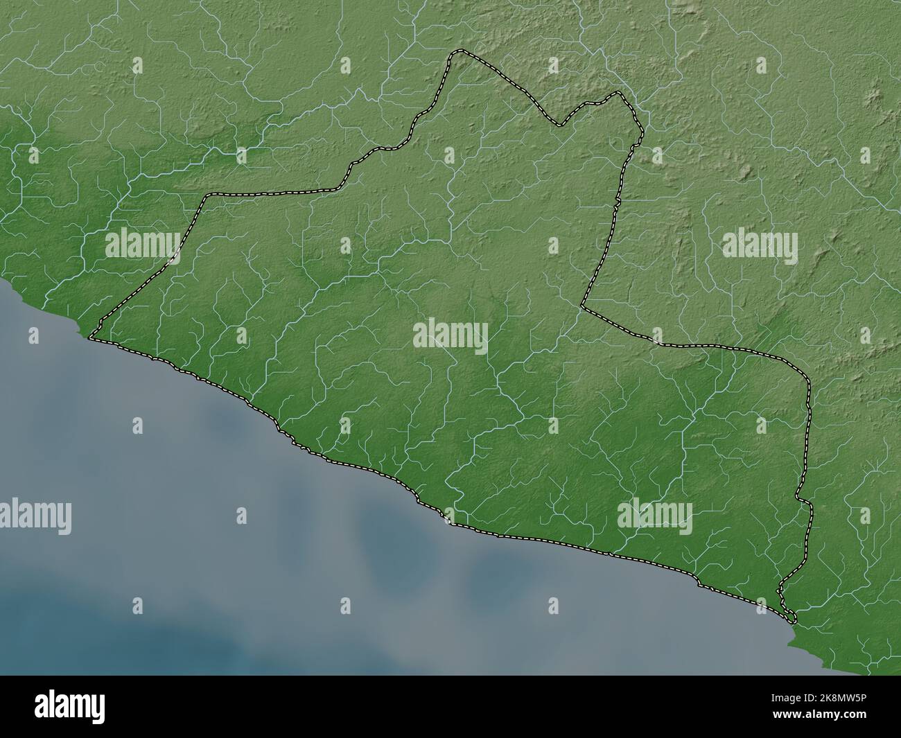 Grand Kru, county of Liberia. Elevation map colored in wiki style with ...