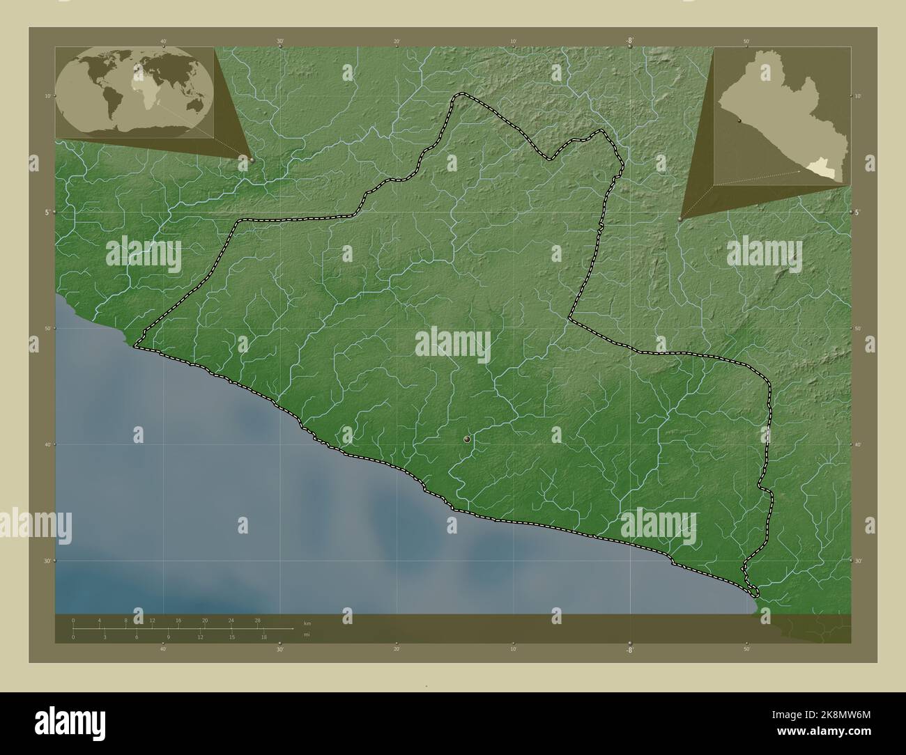 Grand Kru, county of Liberia. Elevation map colored in wiki style with ...