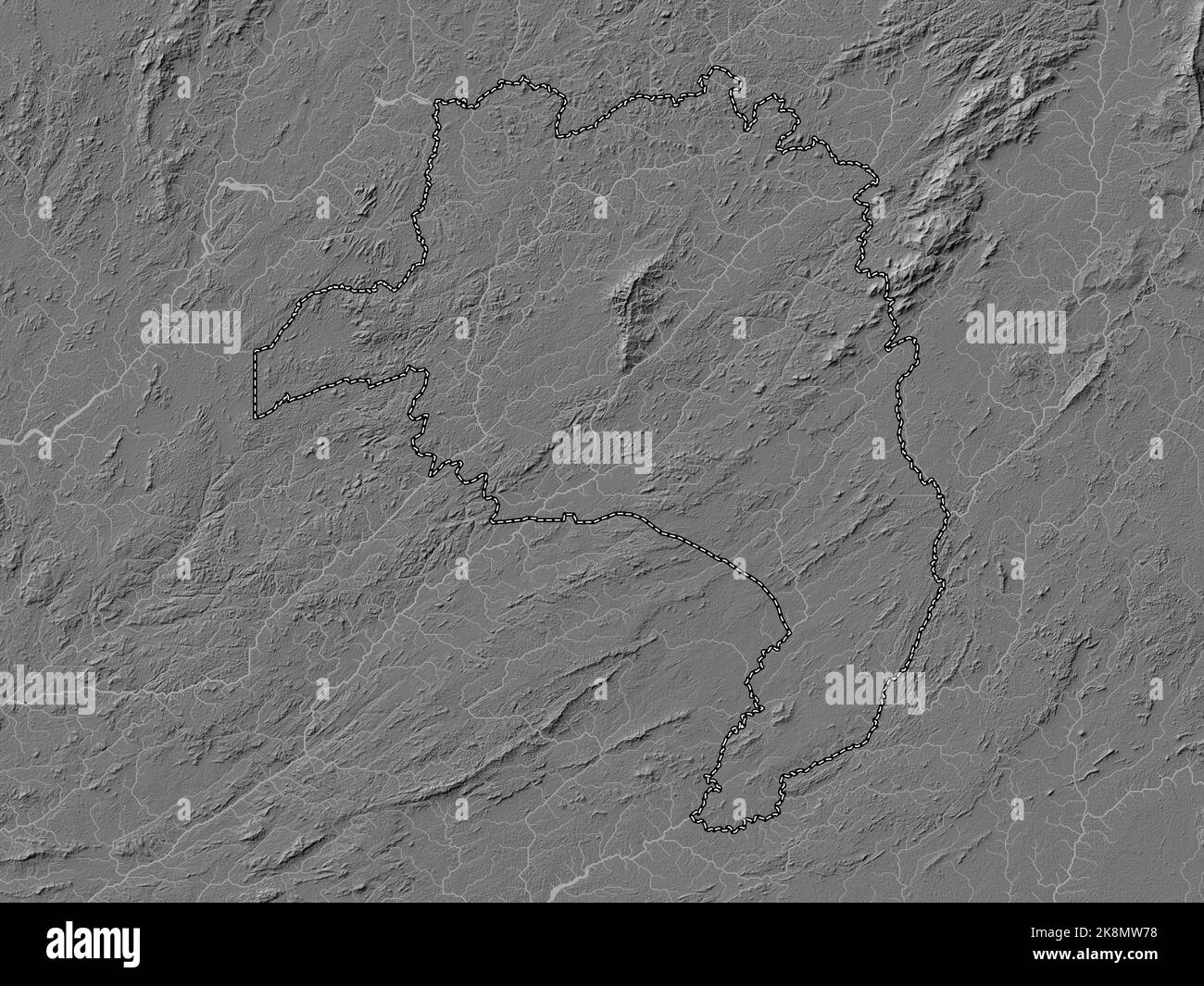Lofa, county of Liberia. Bilevel elevation map with lakes and rivers ...
