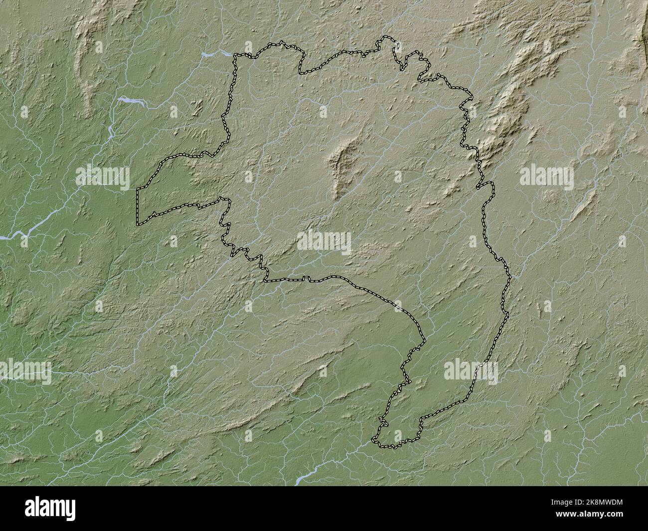 Lofa, county of Liberia. Elevation map colored in wiki style with lakes ...
