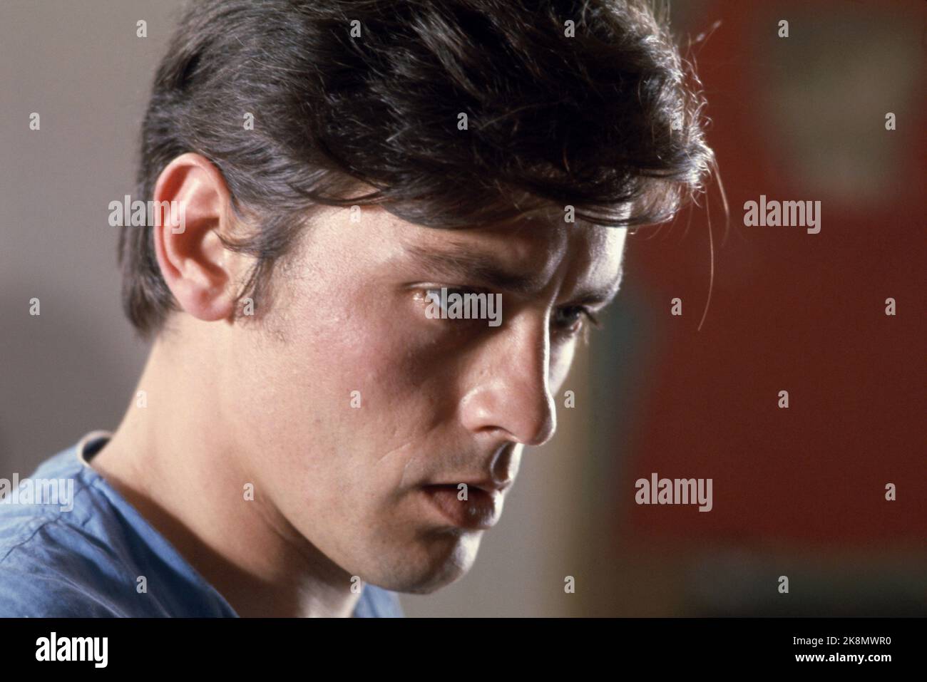 Alain Delon on the set of the film 'Diaboliquement Vôtre' (directed by ...