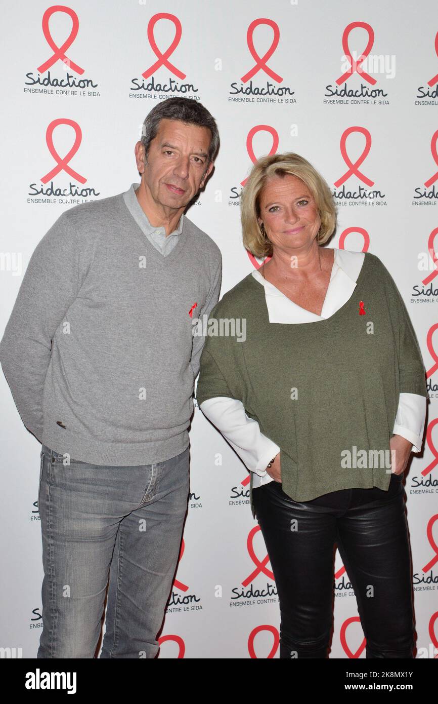 Michel Cymes And Marina Carrère Dencausse At The Sidaction Launch