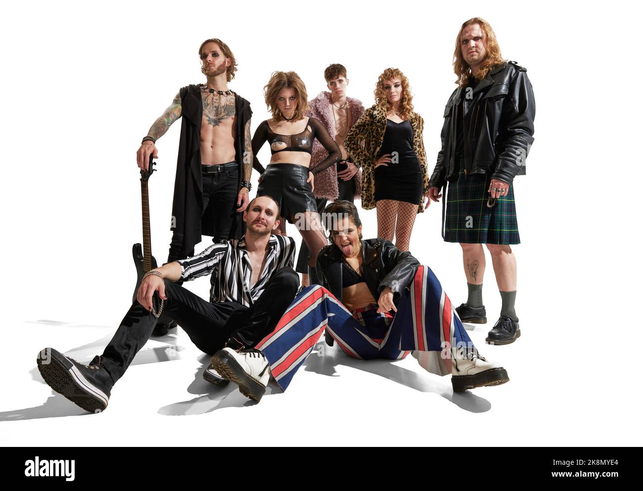 Group of stylish expressive people, man and woman, rock music ...