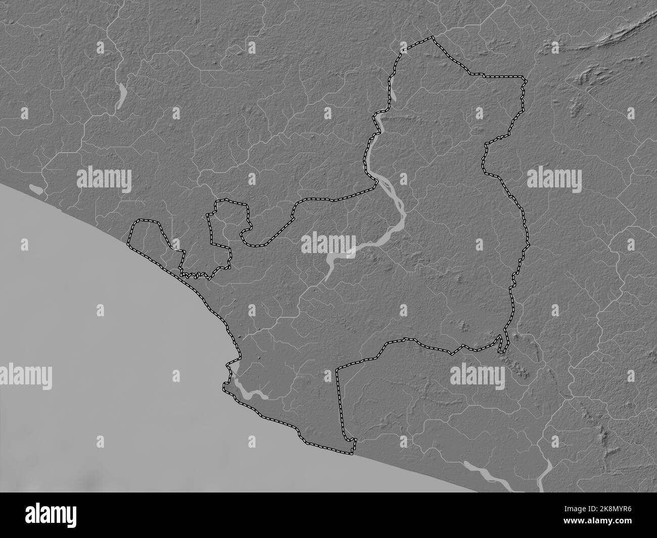Montserrado, county of Liberia. Bilevel elevation map with lakes and ...