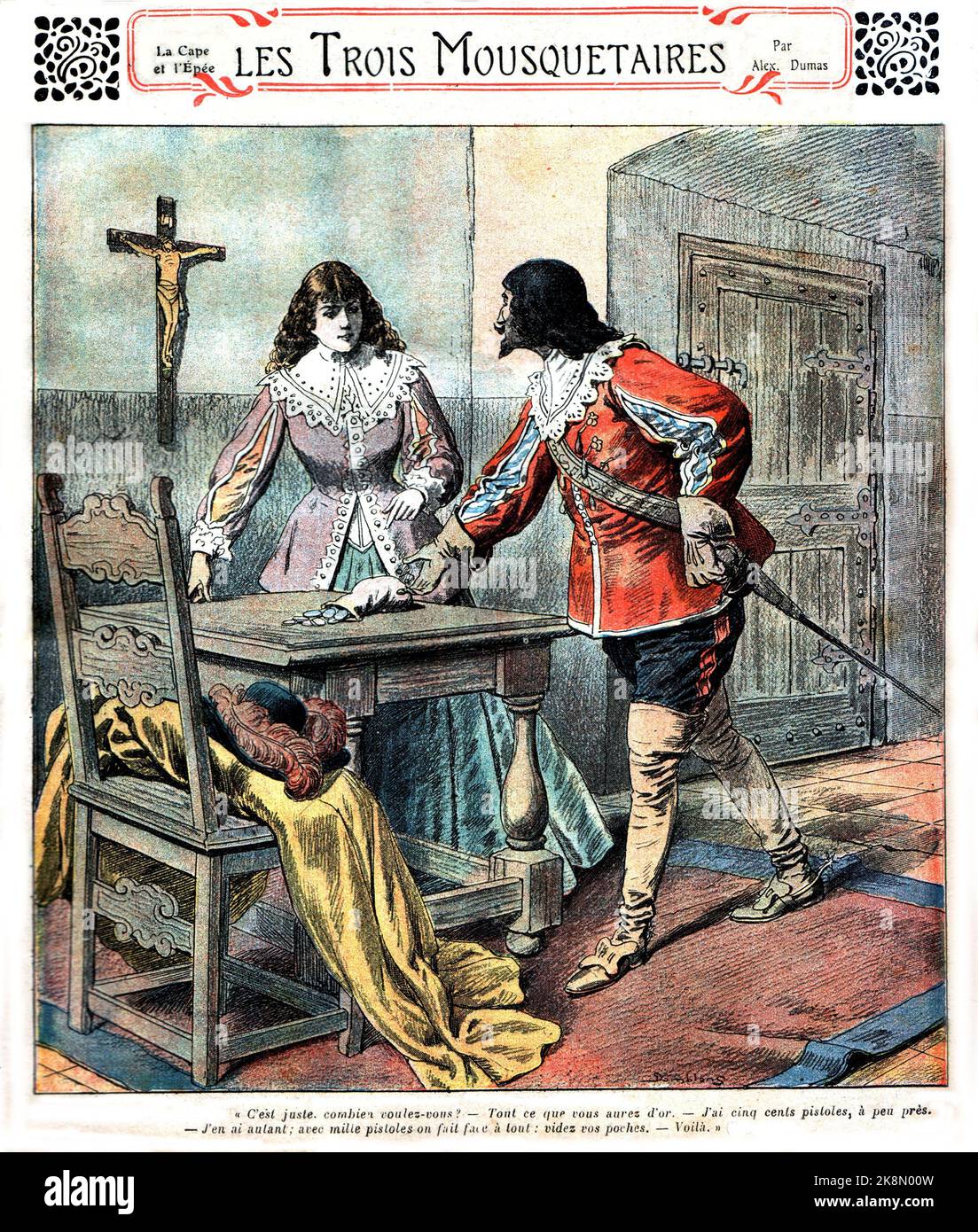 The Three Musketeers' (French: Les Trois Mousquetaires). Engraving 19th ...