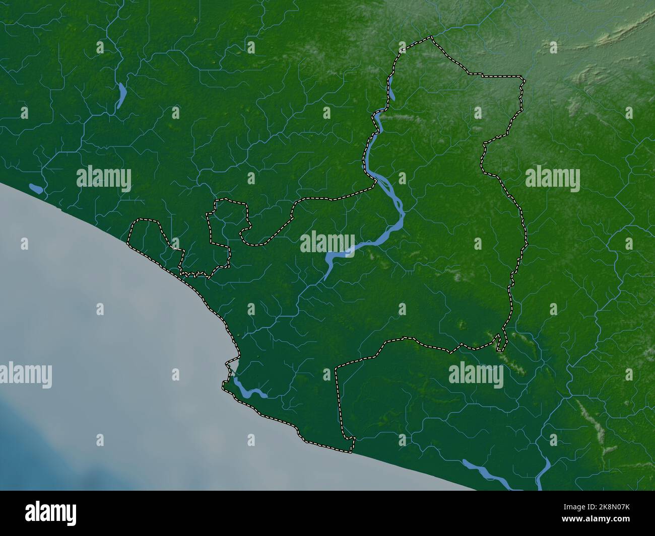 Montserrado, county of Liberia. Colored elevation map with lakes and ...