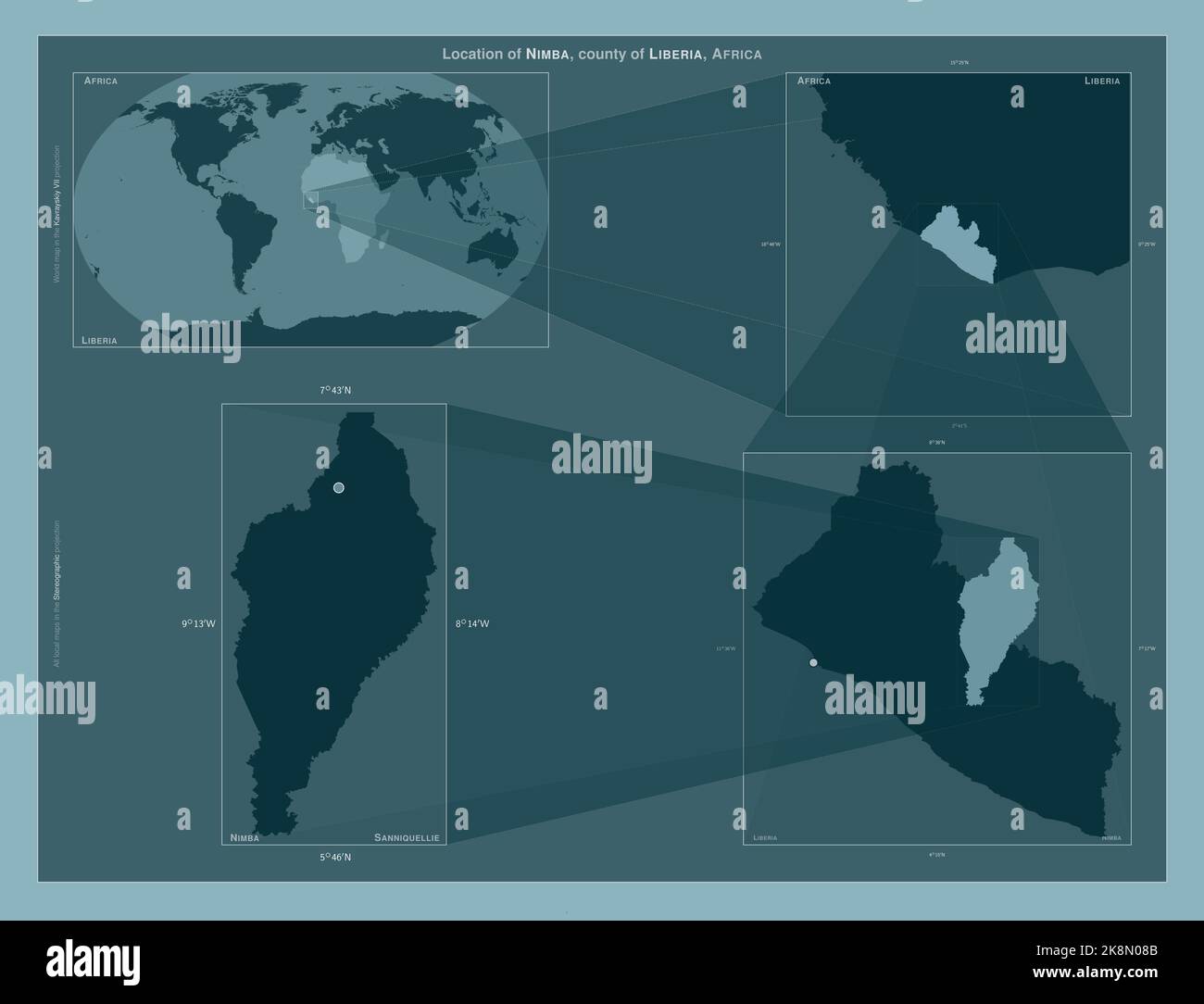 Nimba, county of Liberia. Diagram showing the location of the region on ...
