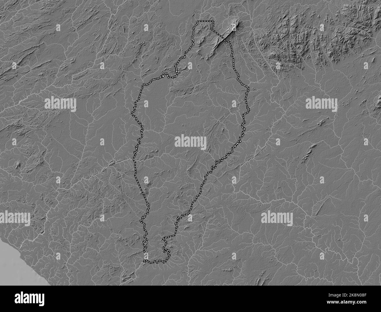 Nimba, county of Liberia. Bilevel elevation map with lakes and rivers ...