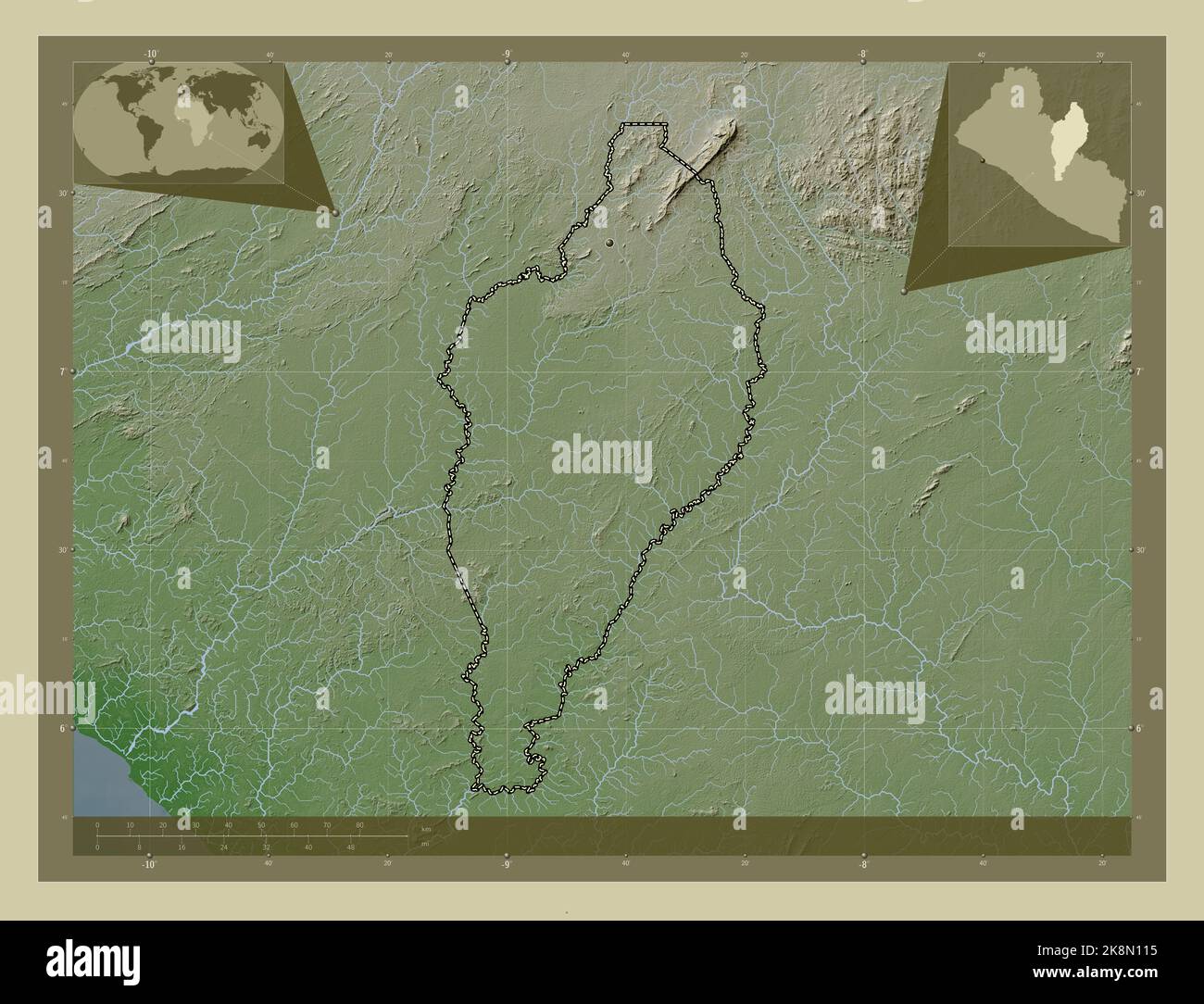 Nimba, county of Liberia. Elevation map colored in wiki style with ...