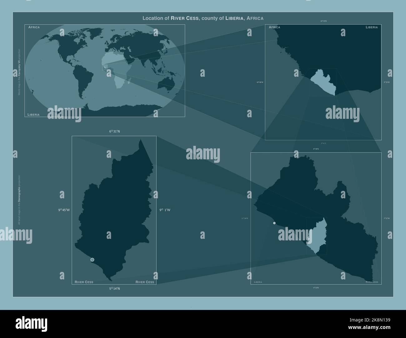 River Cess, county of Liberia. Diagram showing the location of the ...