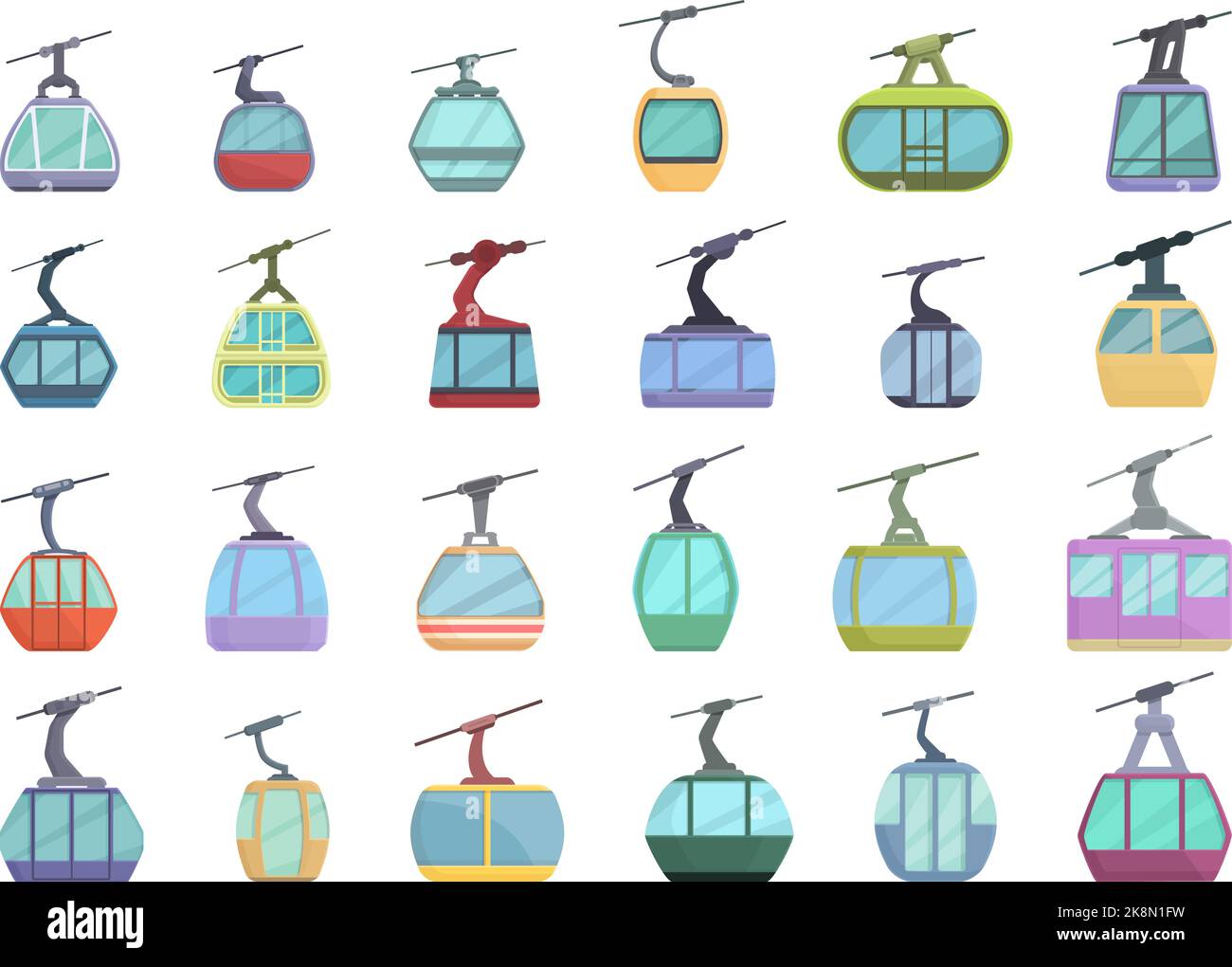 Ski lift icons set cartoon vector. Resort slope. Winter activity Stock ...