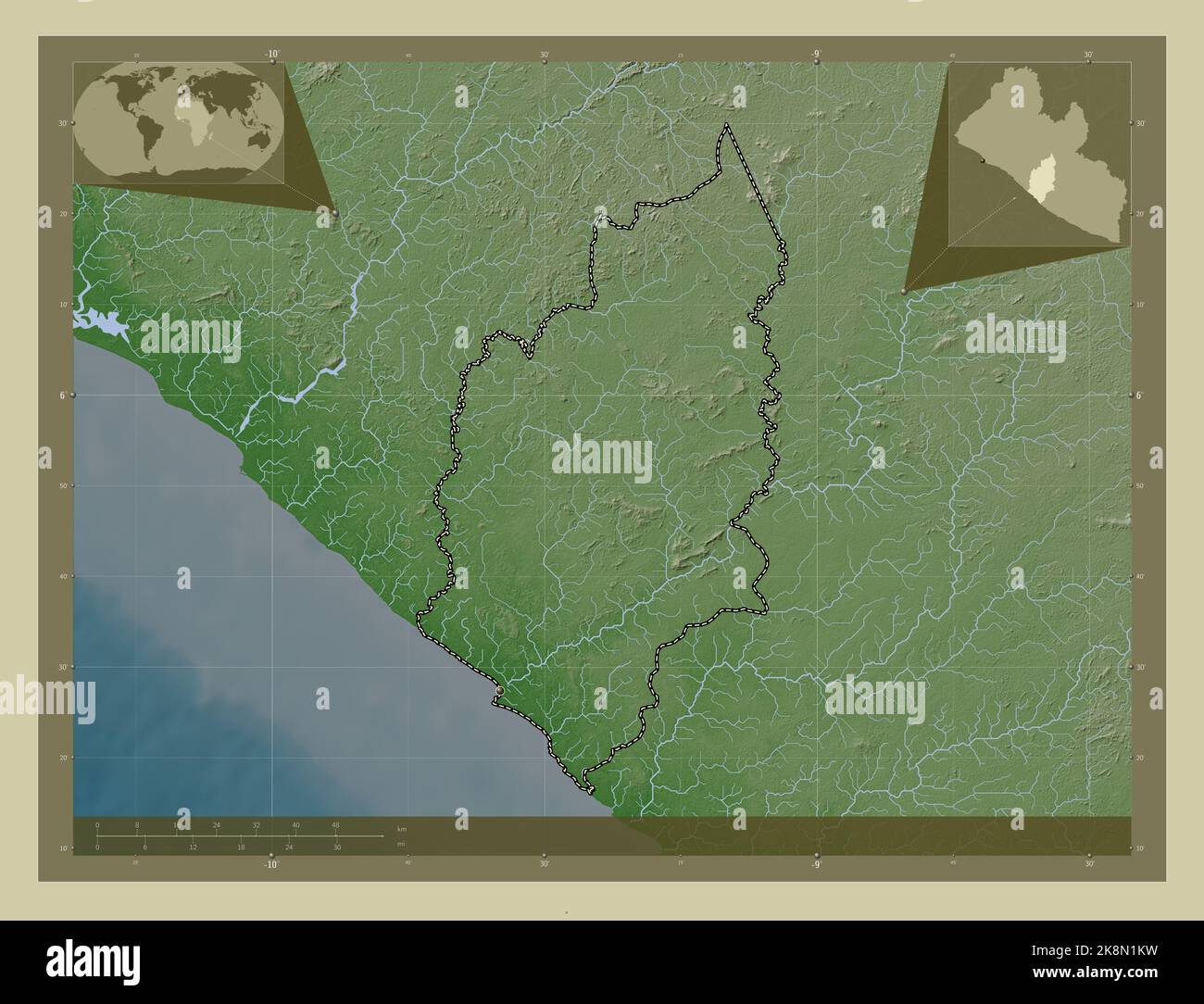River Cess, county of Liberia. Elevation map colored in wiki style with ...