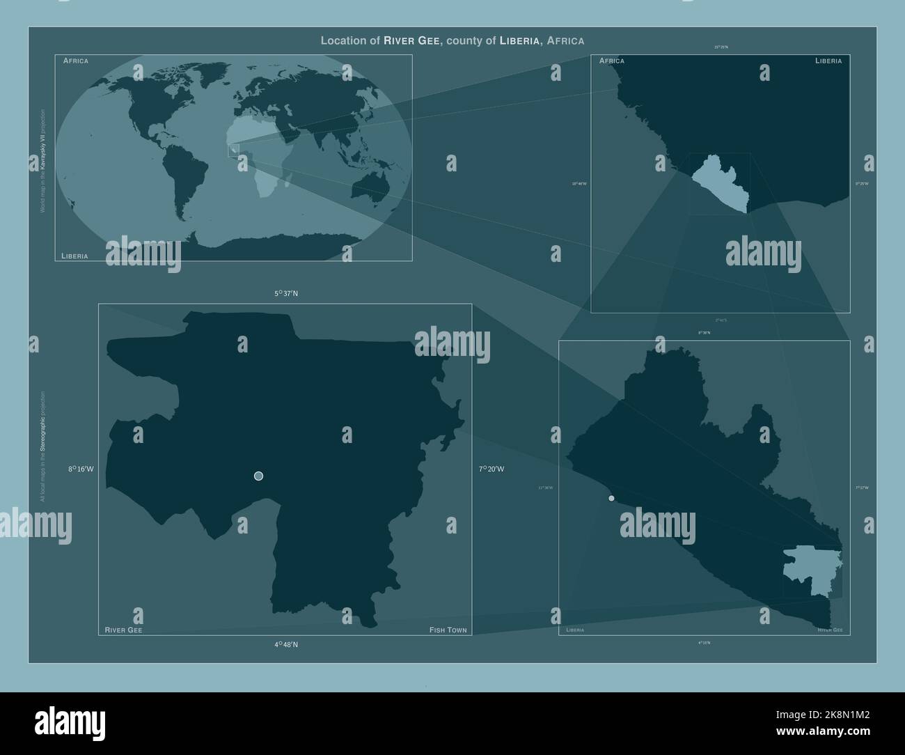 River Gee, county of Liberia. Diagram showing the location of the ...